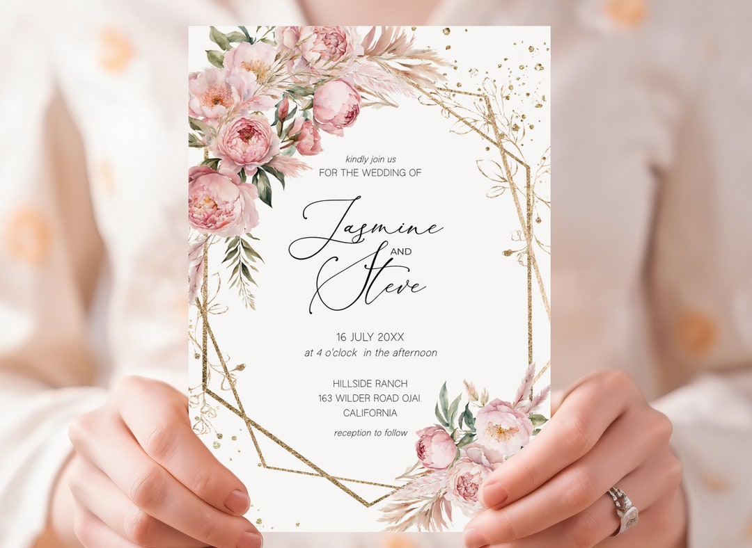 Peonies Wedding Invitation Template, Blush Pink Peony, Soft Pink ...