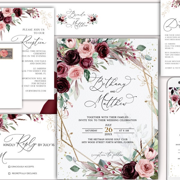 Burgundy Invitation - Etsy