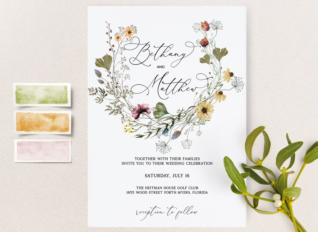 Wildflower Invitation Template, Boho Invitation, Spring Flowers, Spring ...