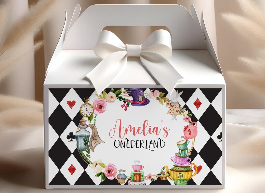 Alice in Wonderland Gable Box Label Template, Mad Tea Party Favor ...