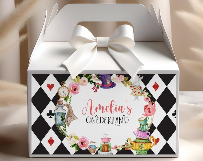 Alice in Wonderland Gable Box Label Template, Editable Whimsical Mad ...