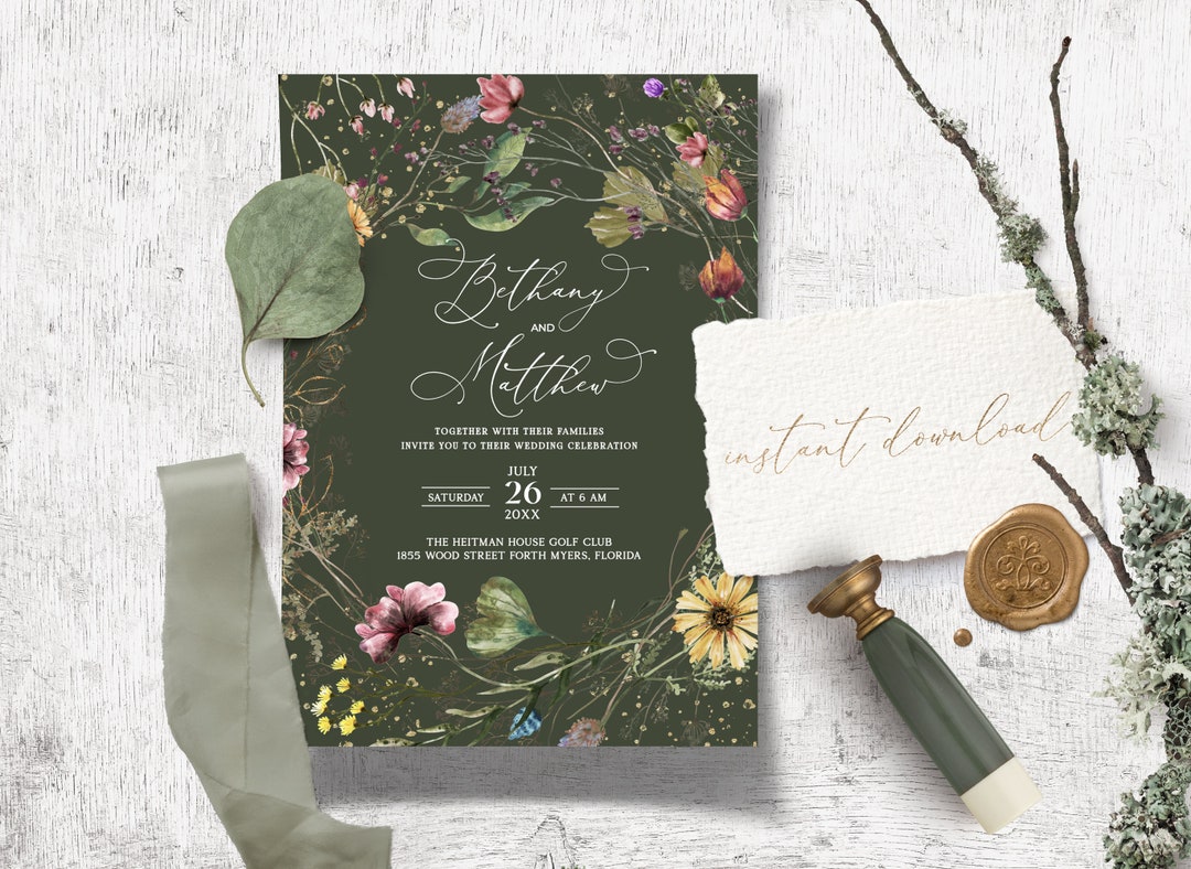 Wildflower Wedding Invitation Template, Forest Invitation, Spring ...