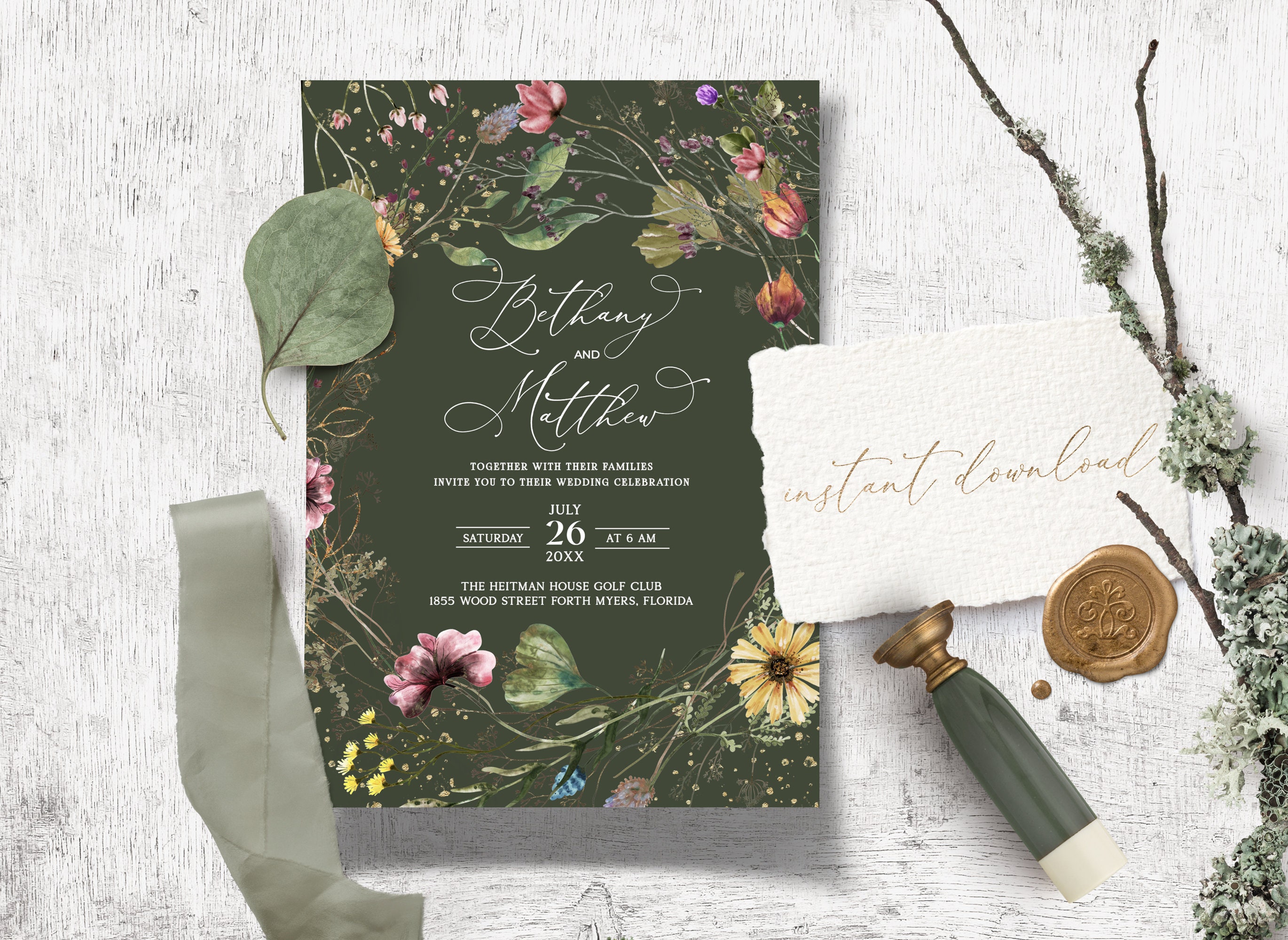 Wildflower Wedding Template Bundle, Wedding Set, Forest Invitation ...
