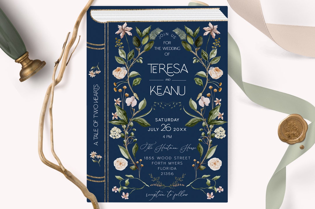 Book Cover Wedding Invitation Template, Literary Book Invite, Book ...
