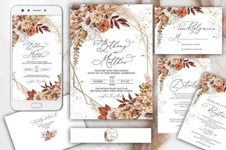 Fall Autumn Wedding Invitation Suite Autumn Leaves Fall - Etsy