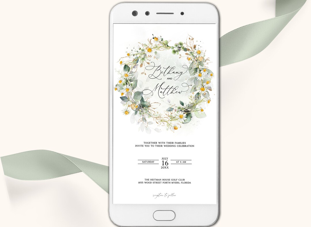 Smartphone Invitation, Daisy Wedding Electronic E-vite, Sms Invite ...