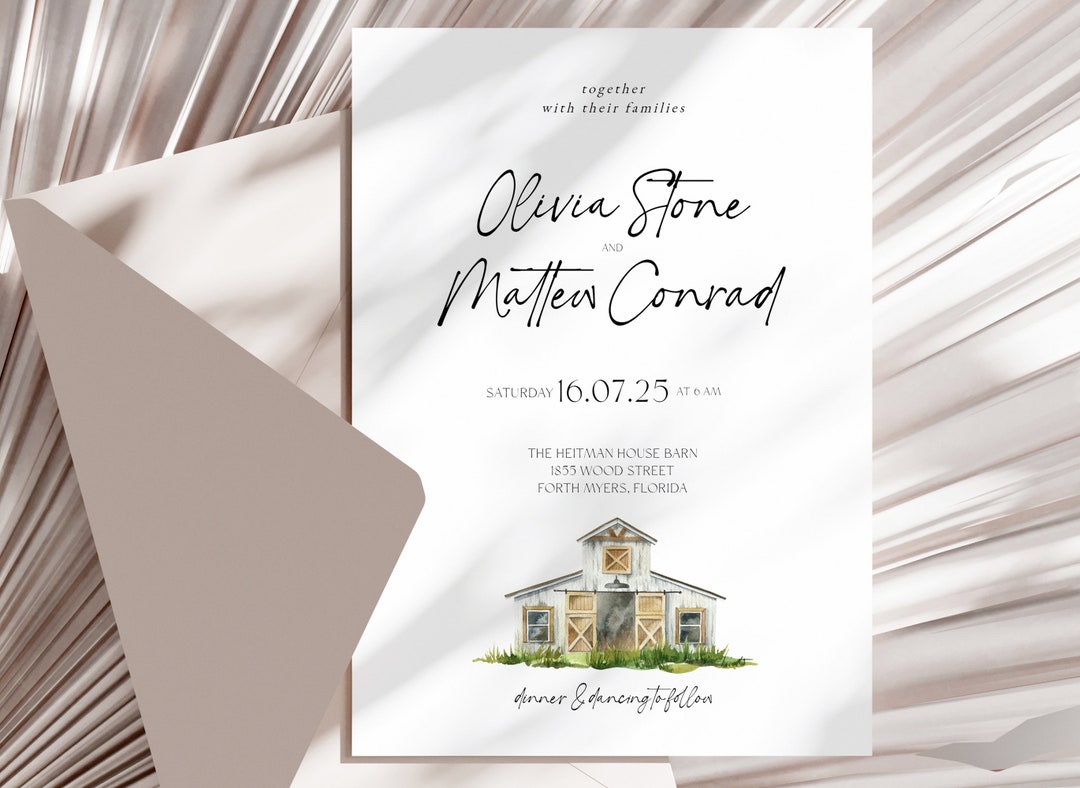 Rustic Barn Invitation, Farm Wedding Invitation, Watercolor Barn ...