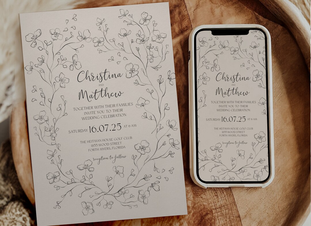 Cherry Blossom Wedding Invitation Template, SMS Invite, Evite for ...
