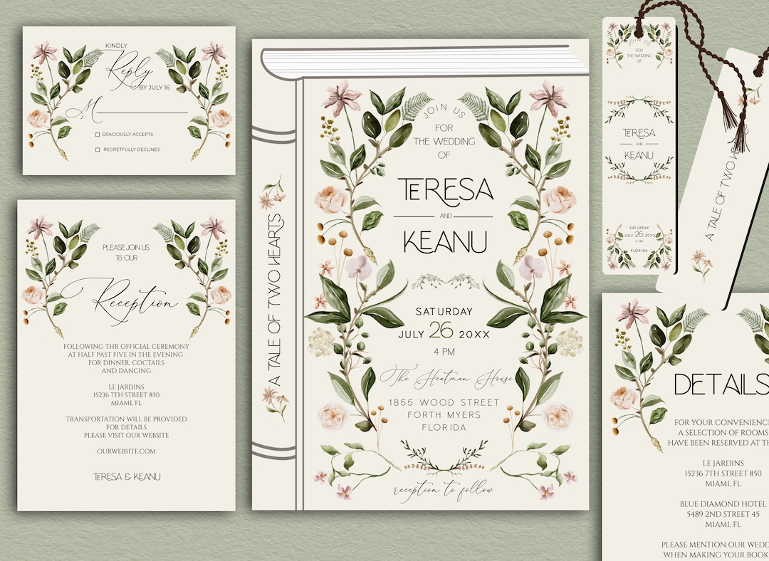 Book Cover Wedding Invitation Suite, Literary Book Invite, Book Theme ...