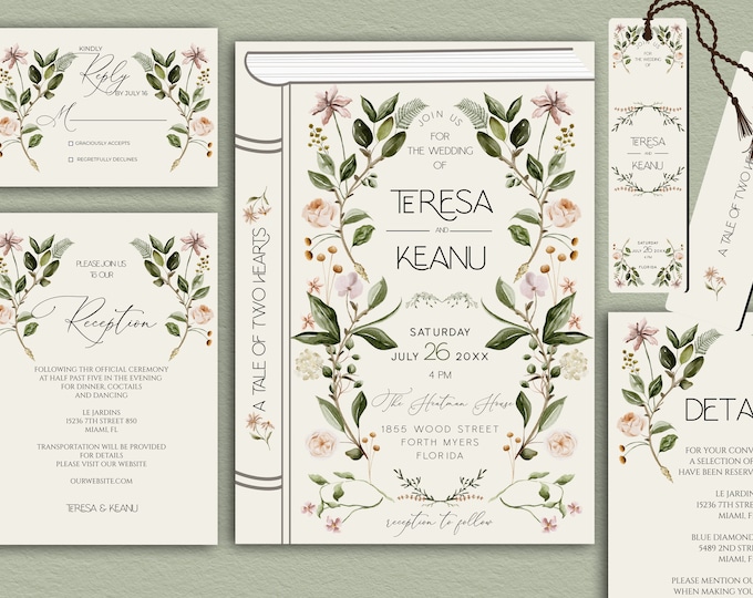 Book Wedding Invitation Literary Inspired Wedding Invite Love Story ...