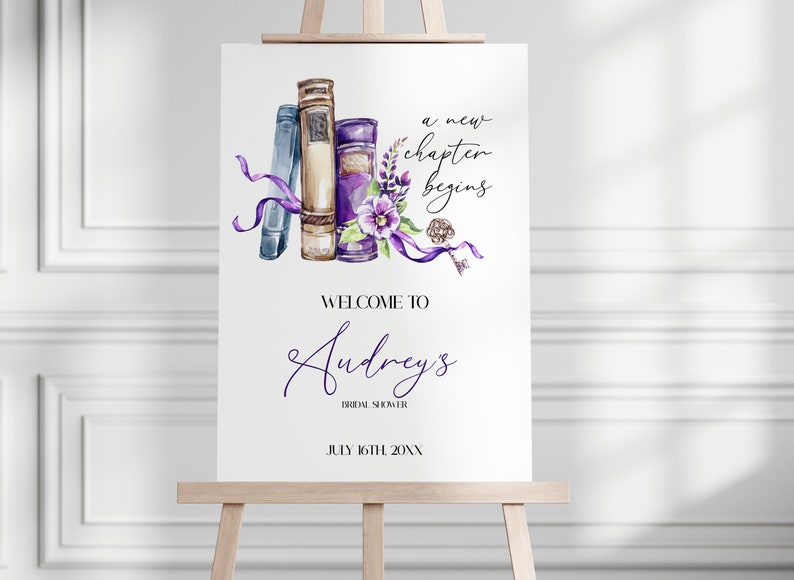 Book Bridal Shower Welcome Sign Template, Library Shower Sign, New ...