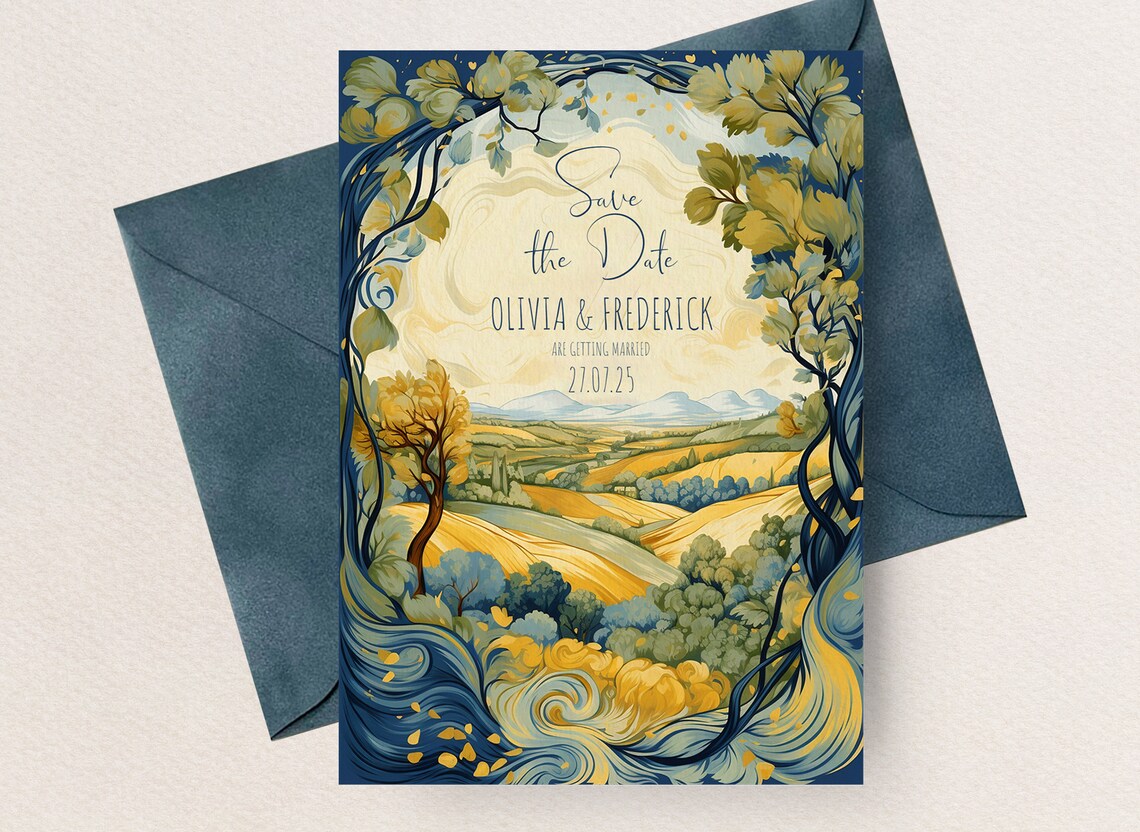 Van Gogh Inspired Save the Date Template, Starry Night Wedding, Van ...