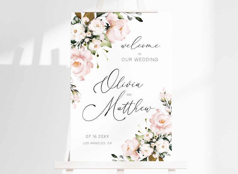 Wedding Welcome Sign Template, Custom Welcome Sign, Blush Pink Welcome ...