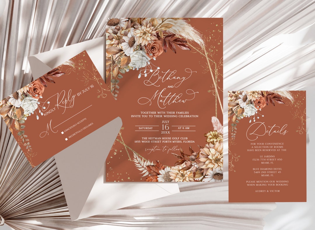 Terracotta Wedding Invitation Suite Template, Fall Autumn Wedding ...