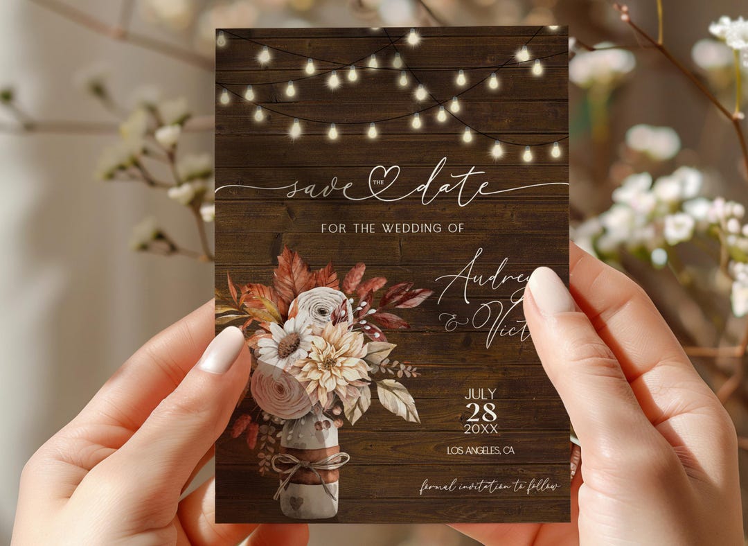 Rustic Fall Save the Date Template, Save the Date With Wood, Wood and ...