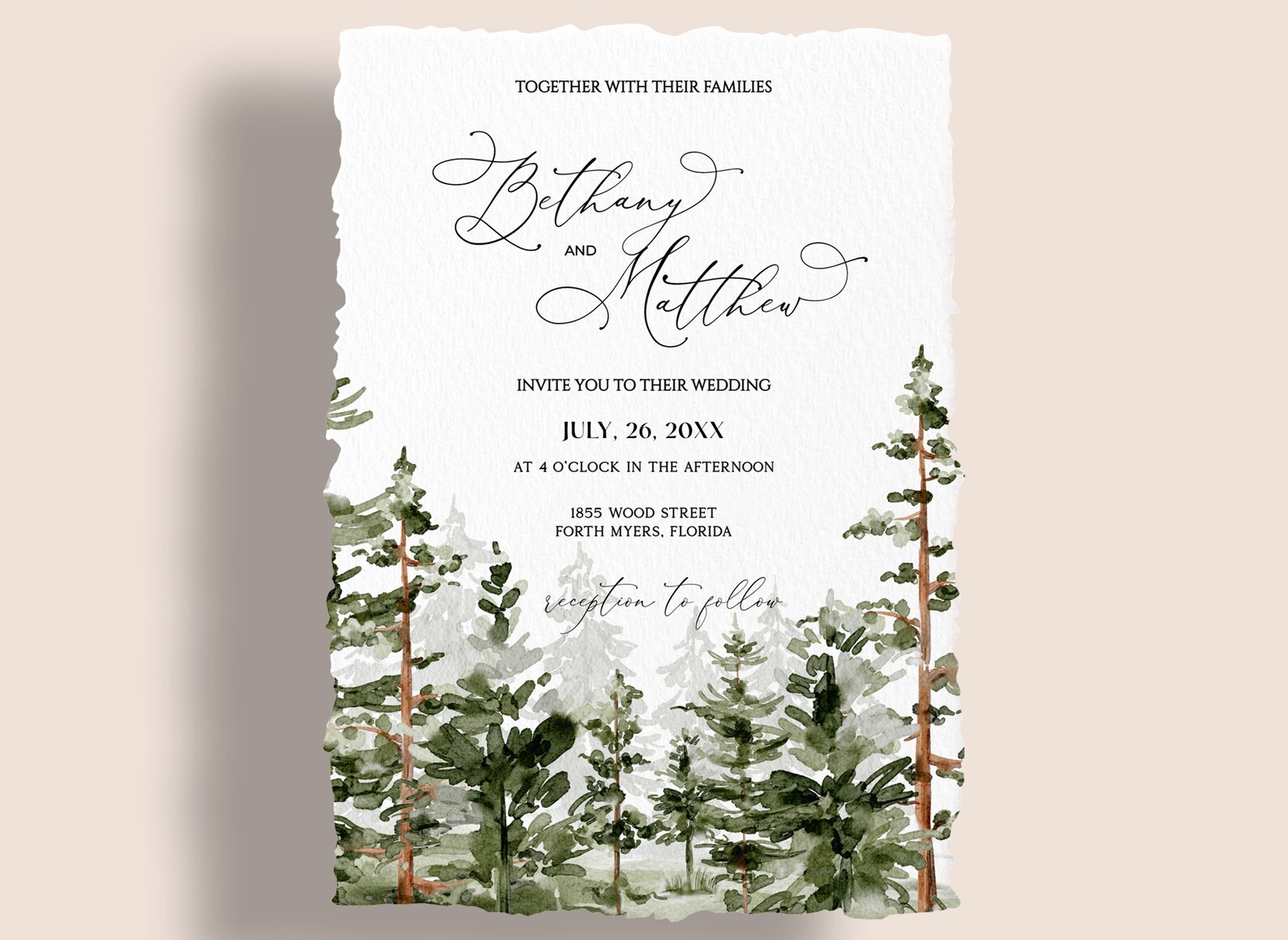 Pine Tree Wedding Invitation Suite Template, Forest Invite, Woodland ...