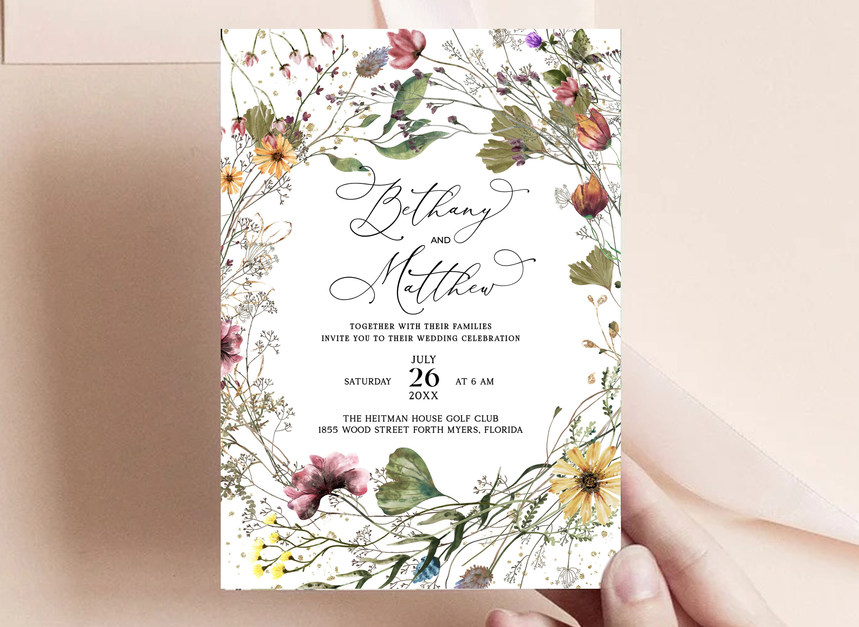 Wildflower Invitation Template, Boho Invitation, Spring Flowers, Spring ...