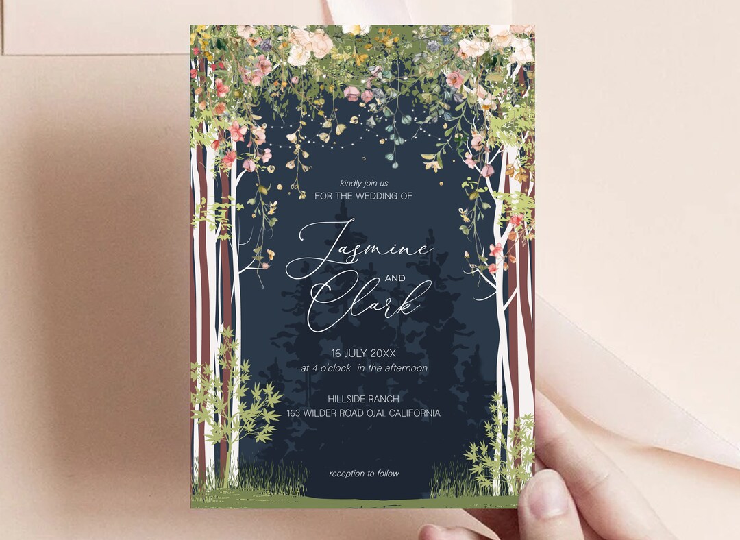 Enchanted Forest Wedding Invitation, Mountain Wedding Invitation ...