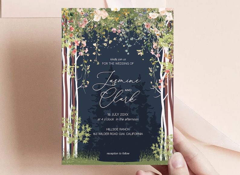 Enchanted Forest Wedding Invitation, Mountain Wedding Invitation ...