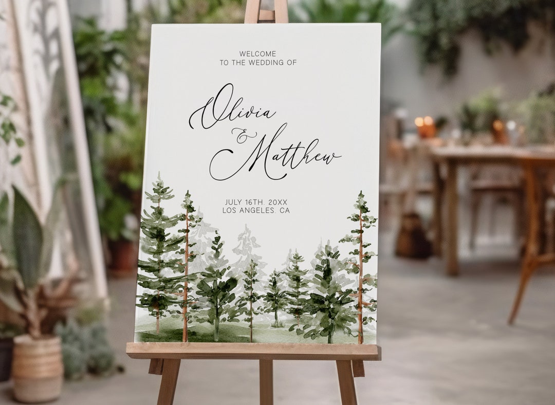Pine Forest Wedding Poster, Mountain Wedding Welcome Sign Template ...