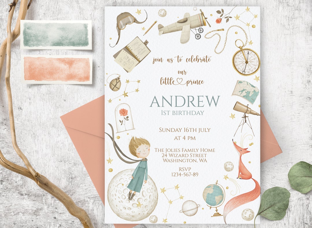 Little Prince Birthday Invitation, Le Petit Prince Birthday, Prince ...