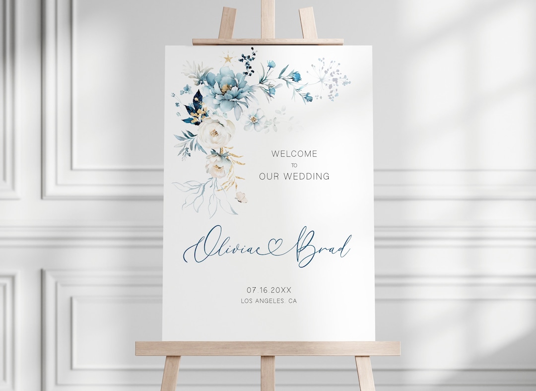 Wedding Welcome Sign Template, Custom Welcome Sign, Blue Welcome Board ...