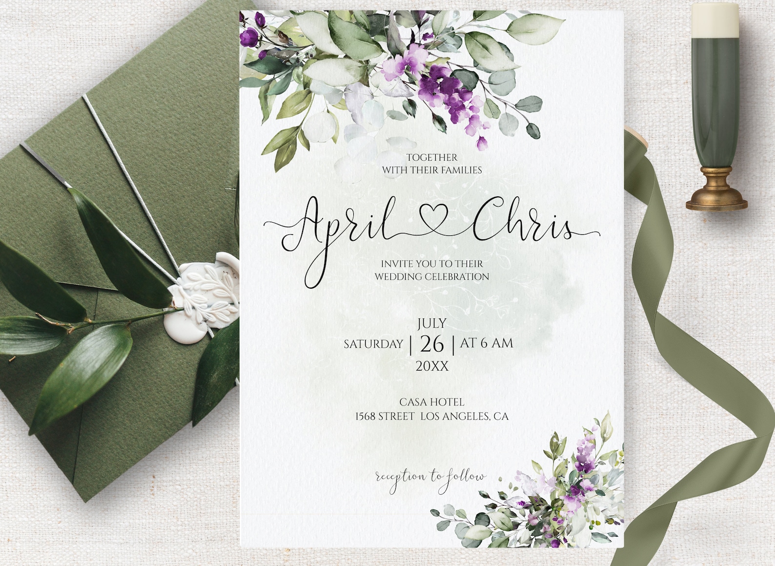 Greenery Wedding Invitation Suite Lavender Watercolor - Etsy