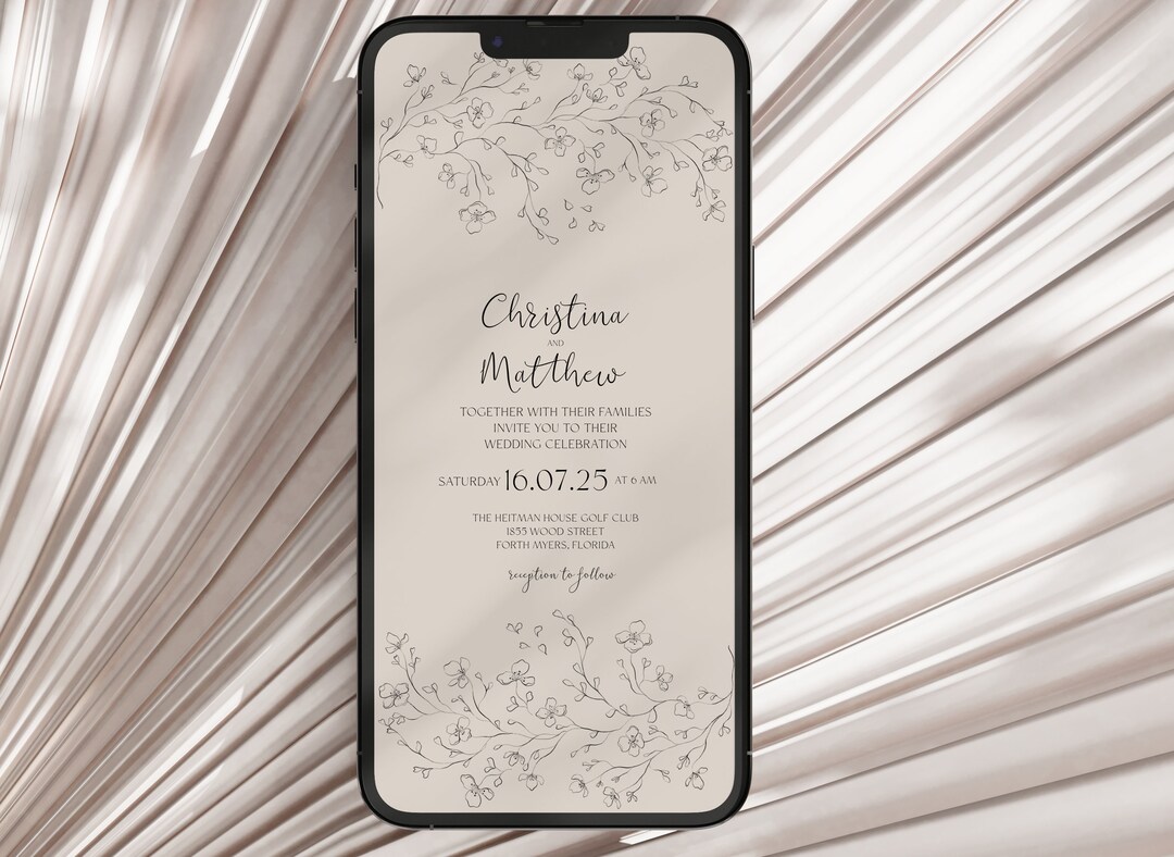 Cherry Blossom Wedding Evite Template, Minimalist Wedding, Smartphone ...