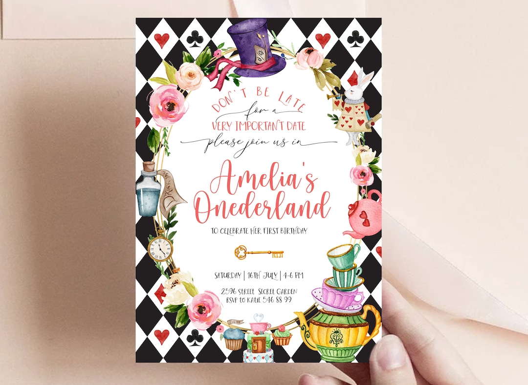Alice in Wonderland Invitation, Alice in Onederland 1st Birthday, Mad ...