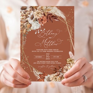 Terracotta Wedding Invitation Template, Fall Autumn Wedding Invitation ...