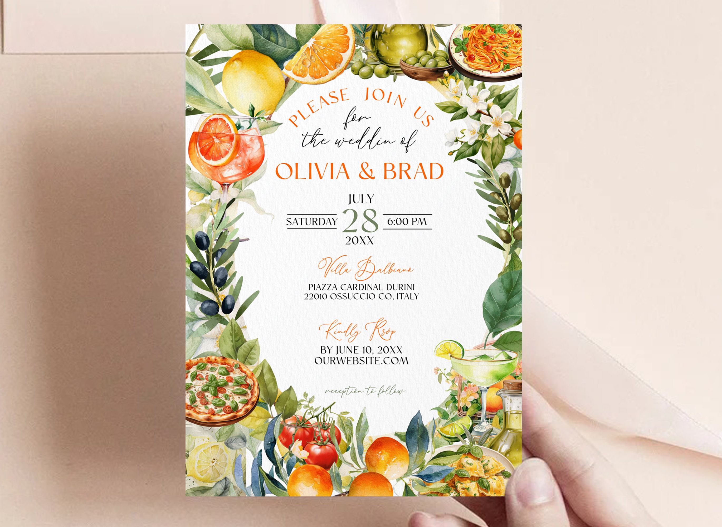 Watercolor Italy Wedding Invitation Template, Italy Save the Date ...