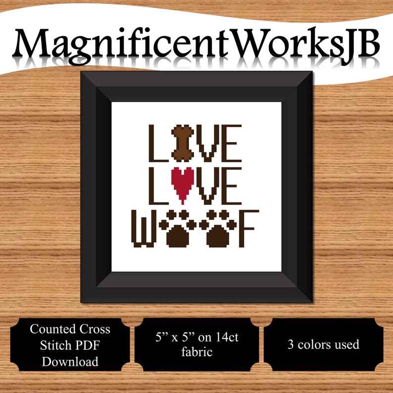 Live Love Woof Dog Cross Stitch Pattern (digital Download) - Etsy