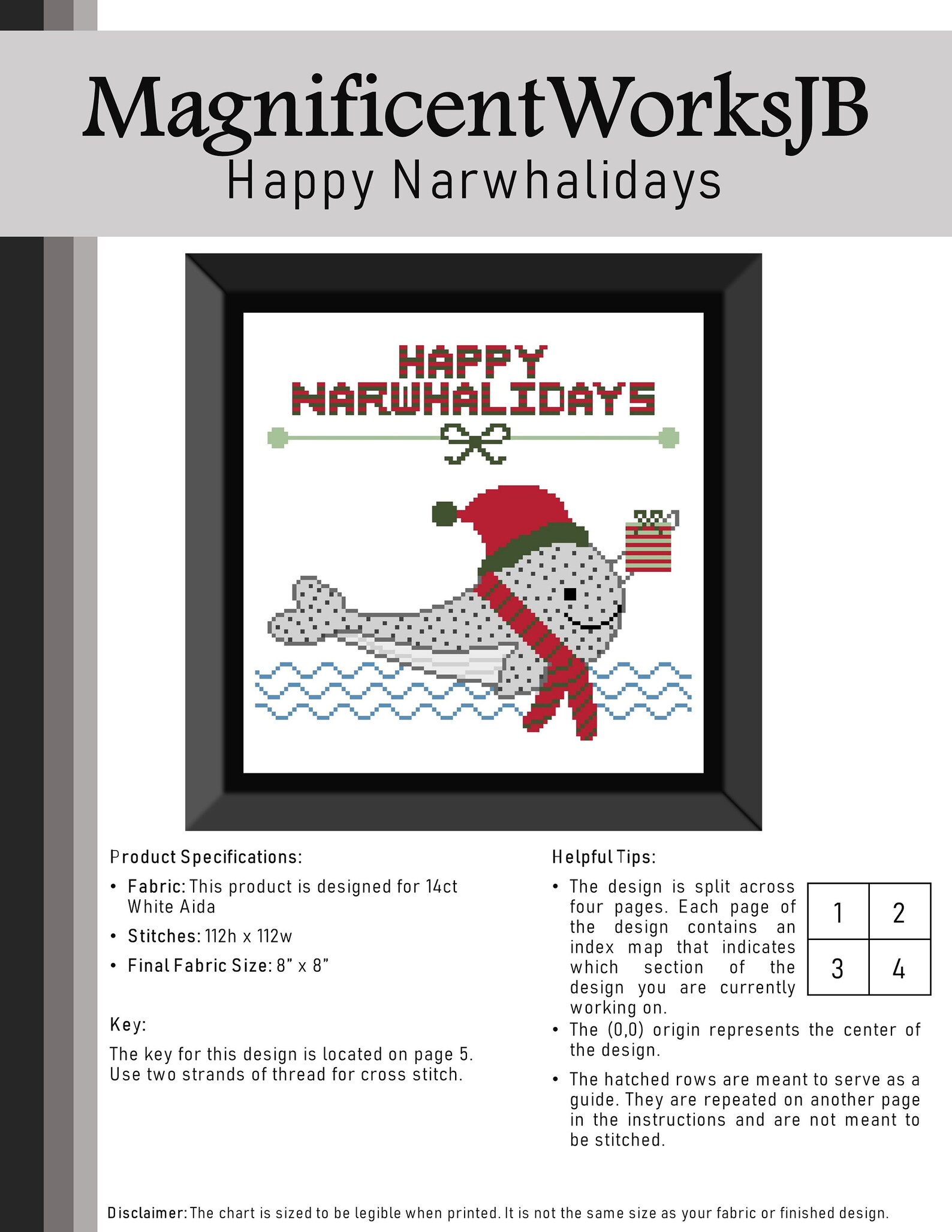 Happy Narwhalidays Narwhal Cross Stich Pattern Christmas Cross Stitch ...
