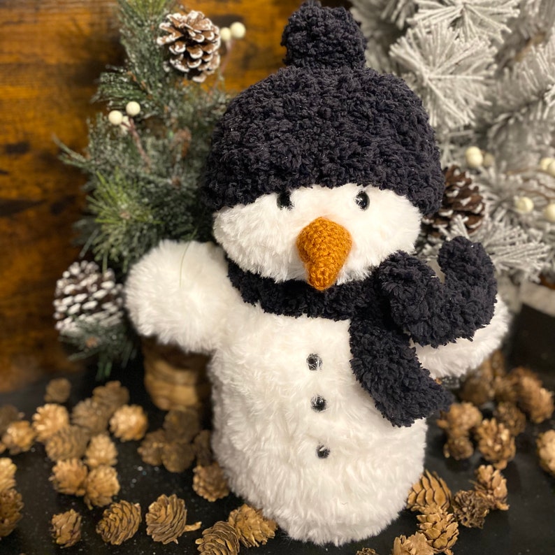 Extra Fluffy Snowman Crochet Pattern, Faux Fur & Sherpa Extra Soft Snowman Christmas Crochet ...