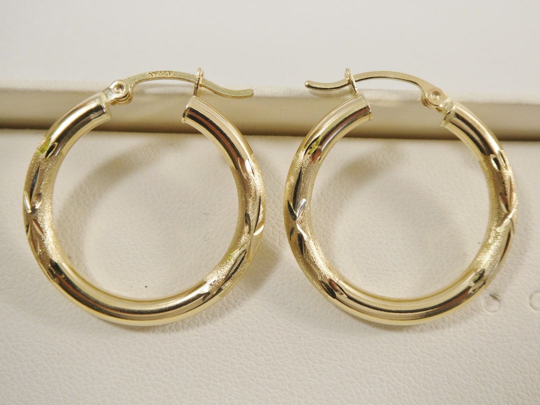 14K Real Solid Yellow Gold 25mm Round Hoop Earrings Snap Closure ...