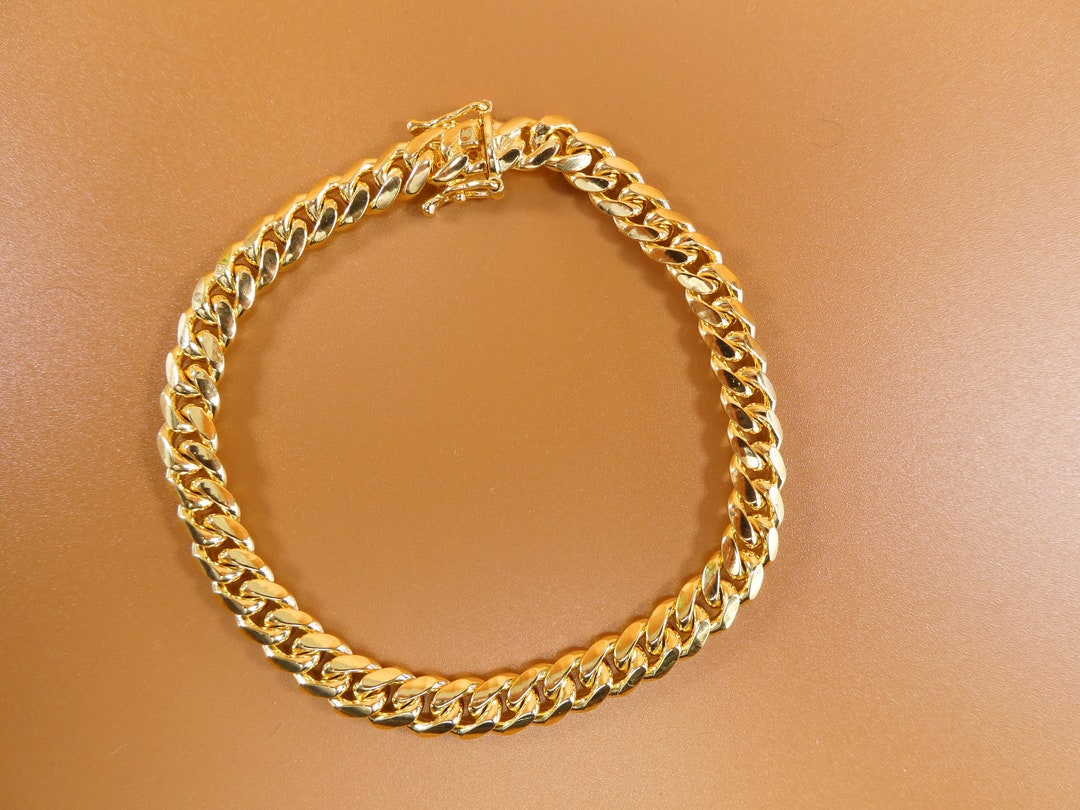 14k Gold Color Tone Solid Box Clasp Lock Miami Bracelet Over Real 925 ...