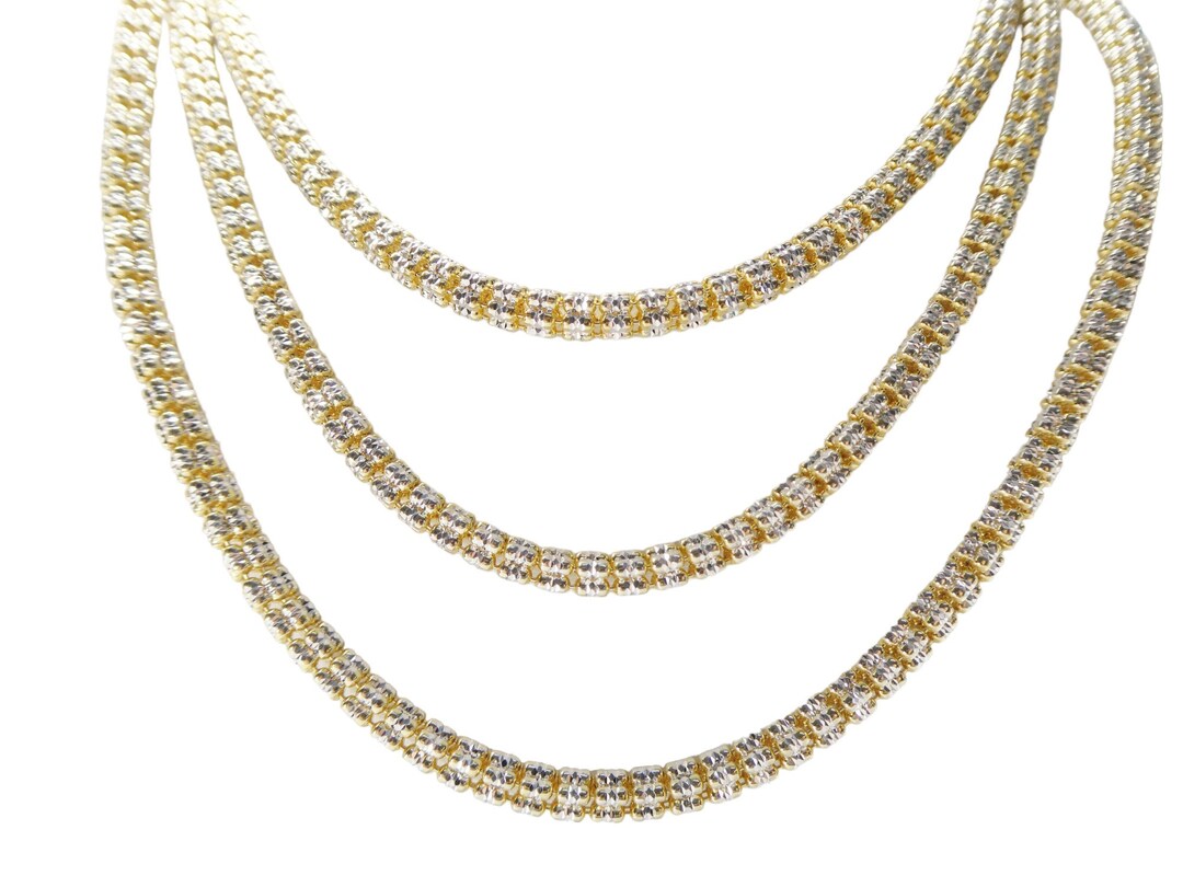 Real 925 Sterling Silver 5 Line Diamond Cut Ice Link Chain Necklace - Etsy