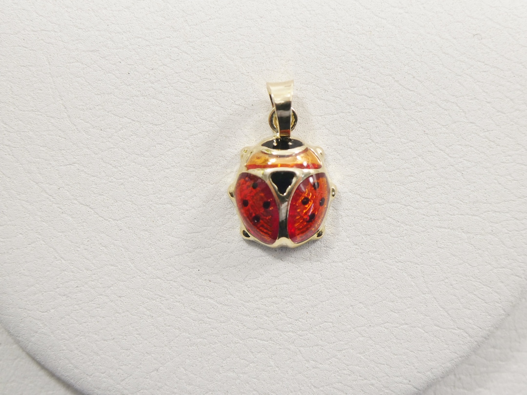 14k Real Solid Yellow Gold Small Enamel Lady Bug Charm Pendent - Etsy