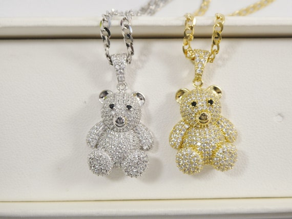 925 Sterling Silver Teddy Bear Set Chain and Pendent - Etsy