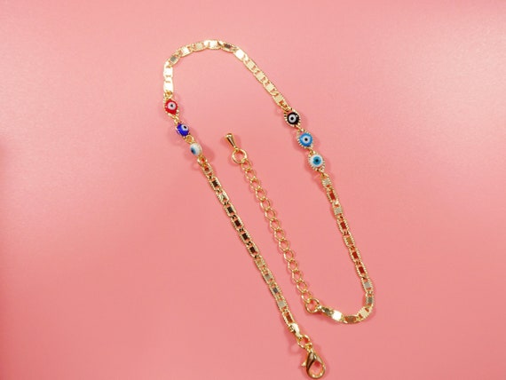 10 inch plus extension evil eye 18k gold filled ladies anklet | Etsy