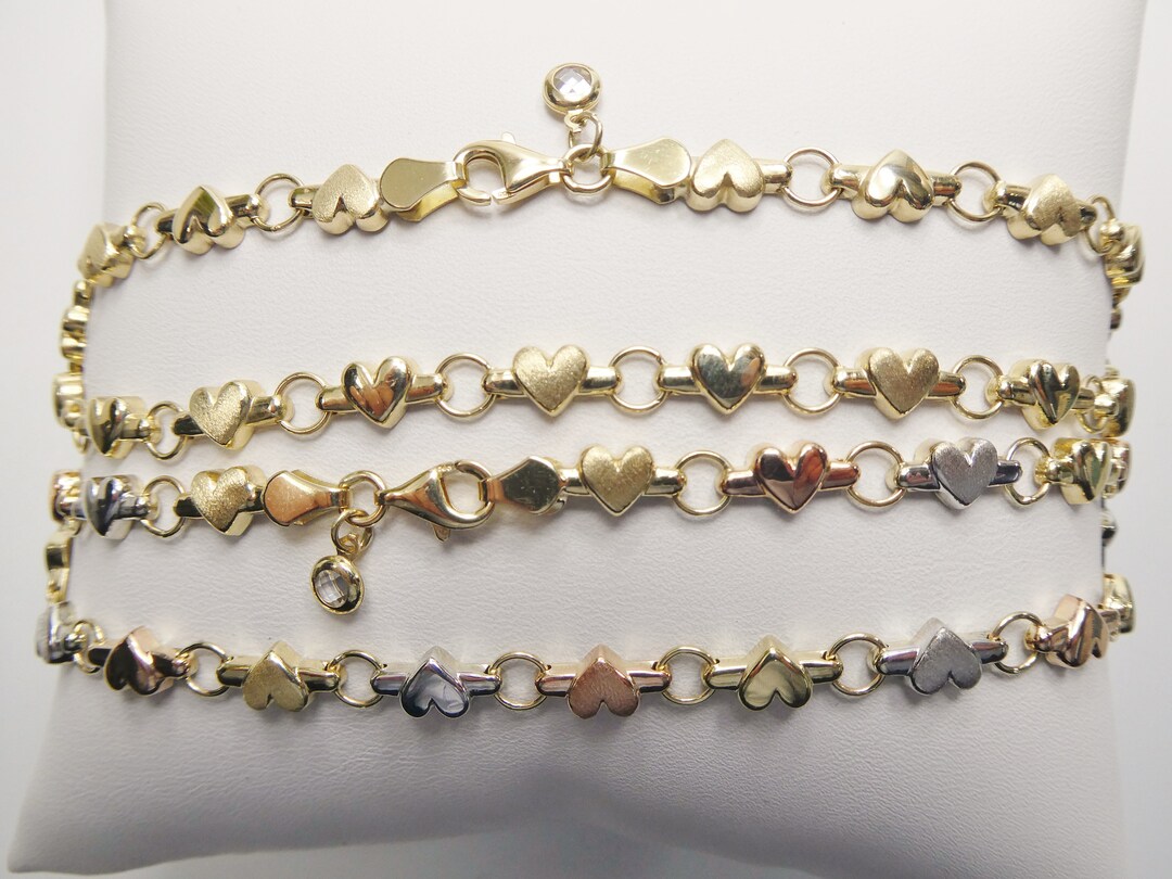 Real 14k Solid Yellow Gold 10 Inch Anklet Heart Bracelet - Etsy