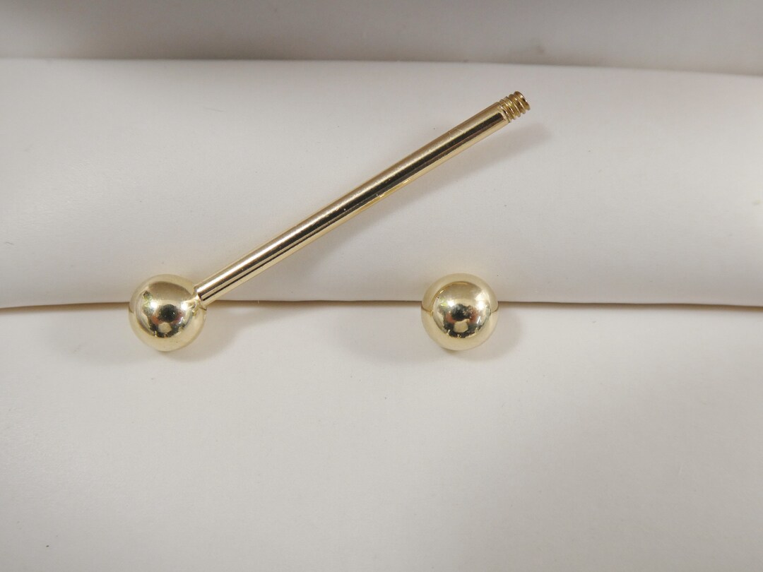 14k Real Solid Yellow Gold 20MM / 22MM Straight Barbell Tongue Belly ...