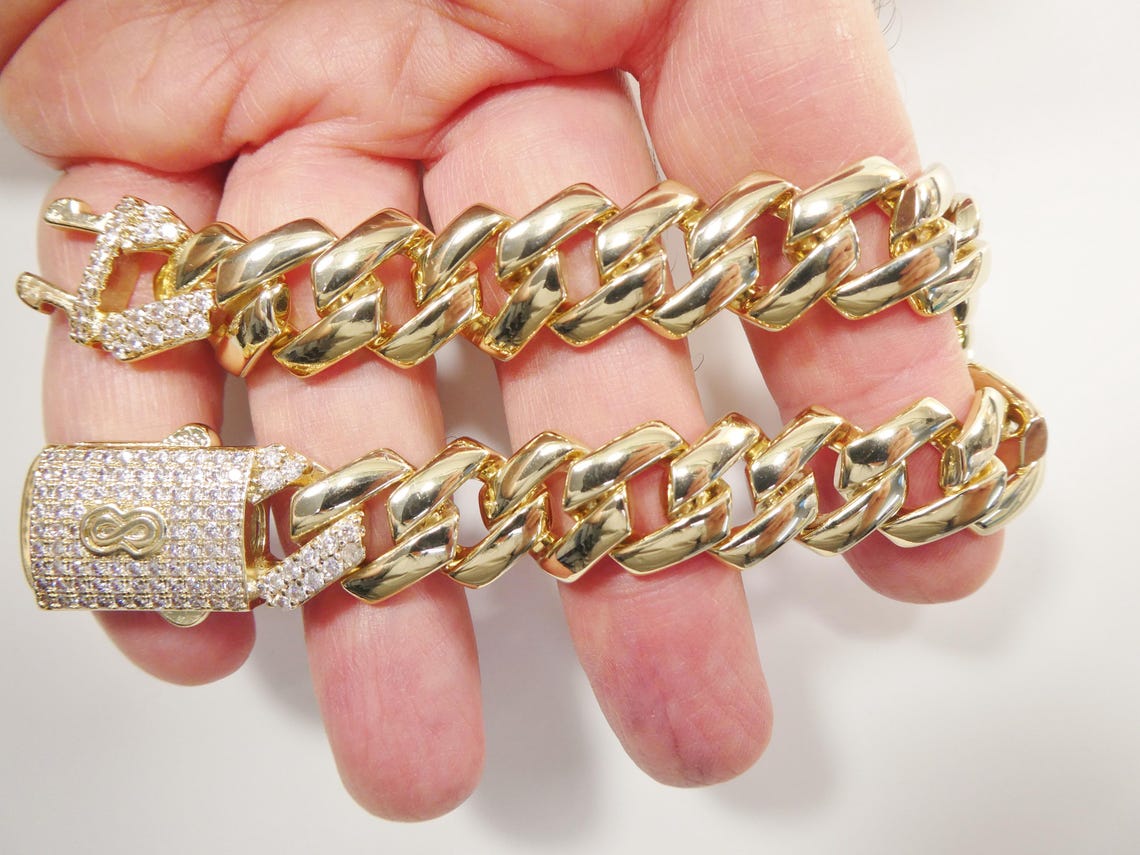 14k Gold Filled 14mm Monaco Cuban Necklace Set - Etsy