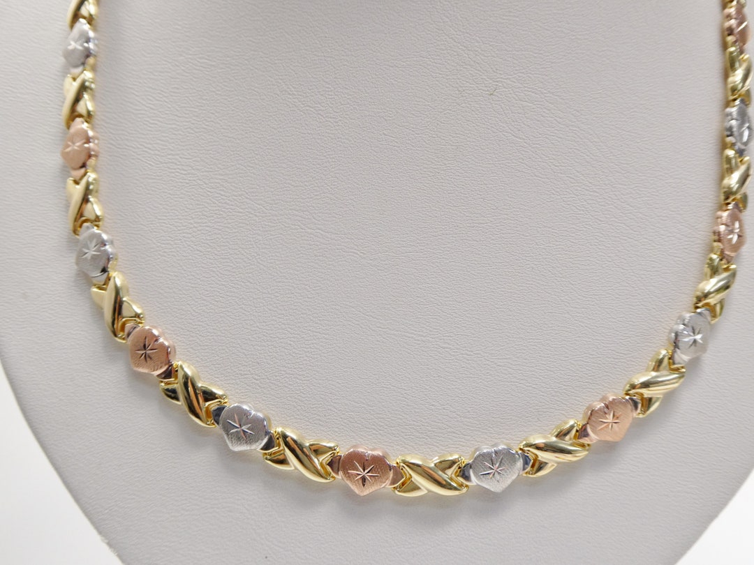 Sterling Silver XO Heart Necklace: Tri-color 14k Gold Finish - Etsy