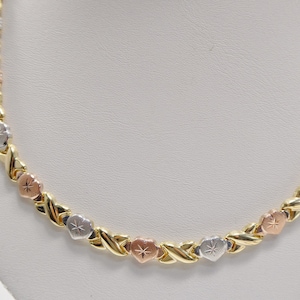 Real 925 Sterling Silver Xo Heart Hugs and Kisses Tri Color Necklace 14k Yellow Gold Finish Etsy UK