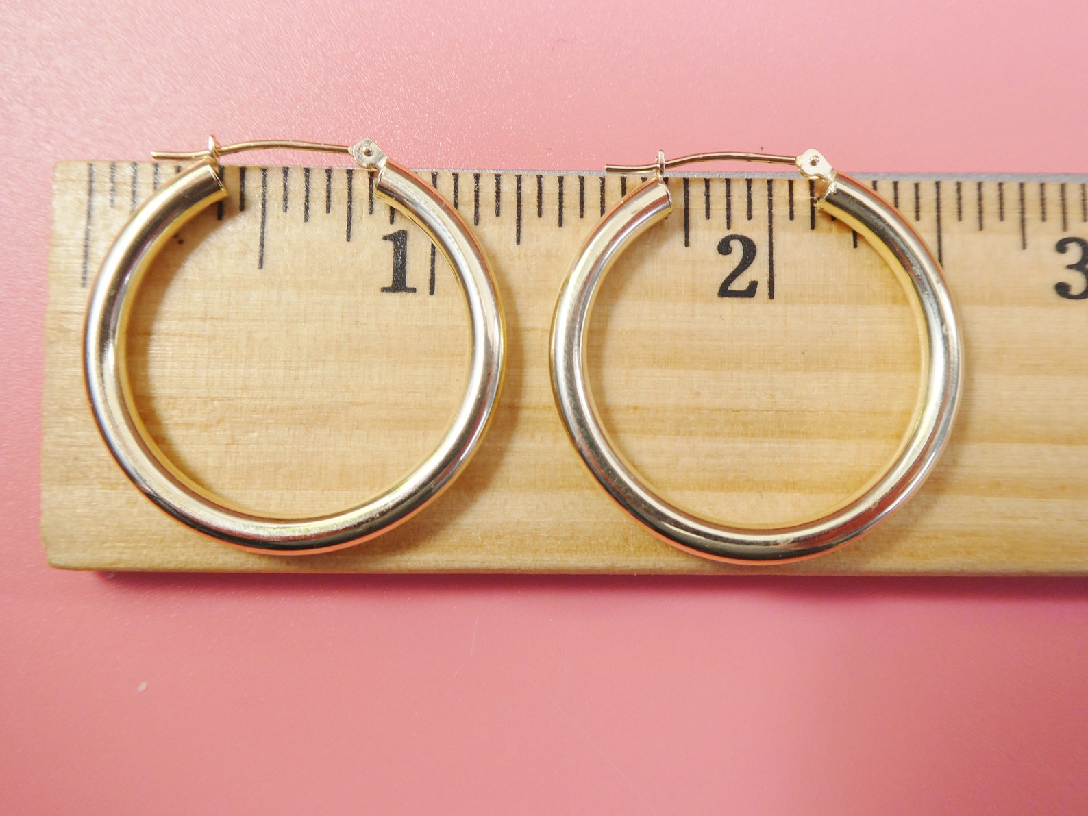 14K Real Solid Yellow Gold 3mm Round Hoop Earrings Snap Closure High ...