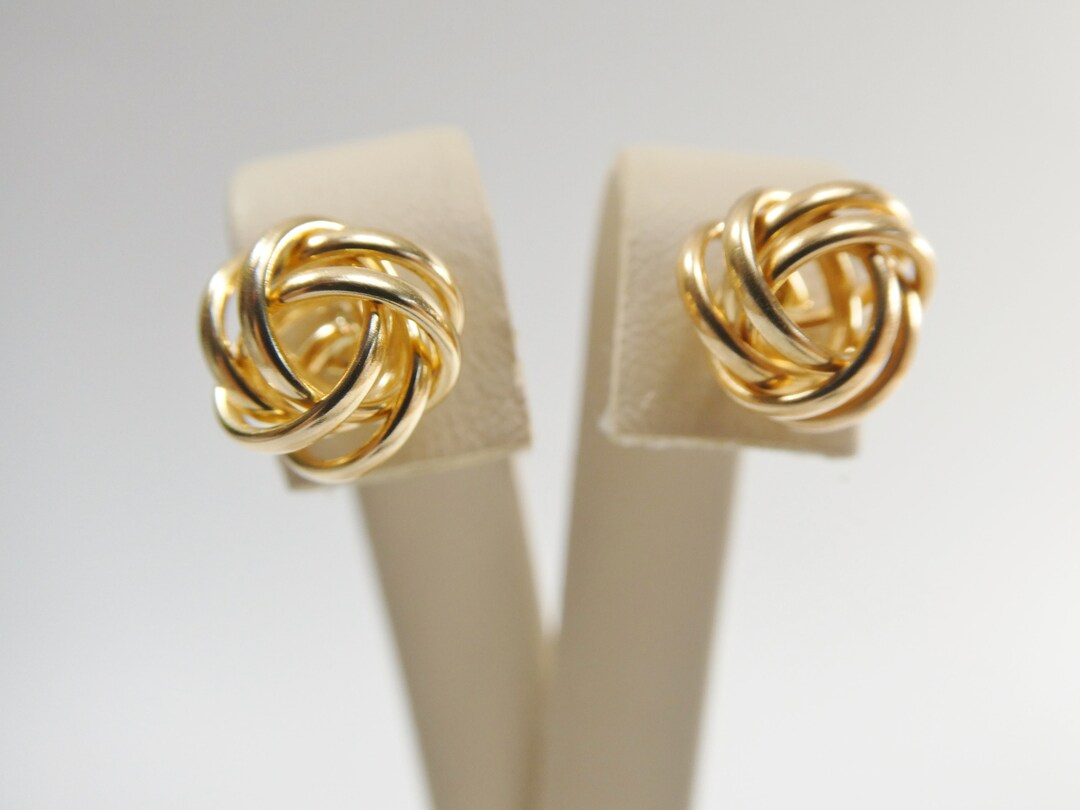 Real 10k Solid Yellow Gold Push Post Medium Size Love Knot Stud ...