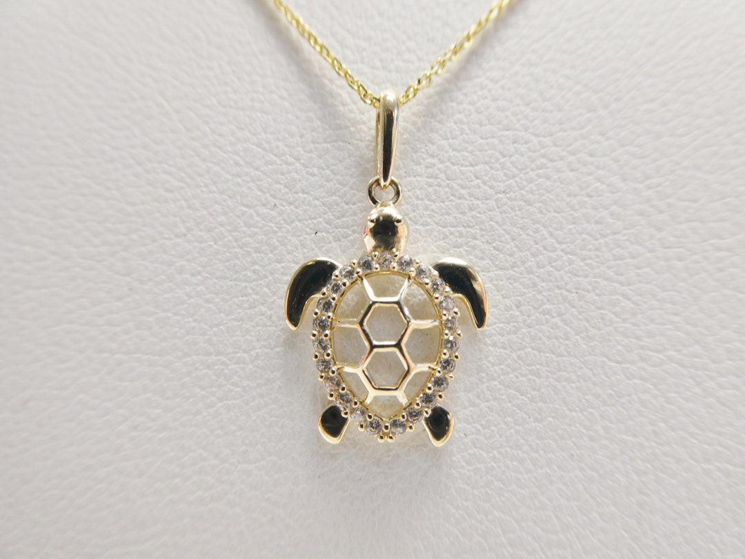 14k Real Solid Yellow Gold Turtle Pendent and Cable Necklace - Etsy