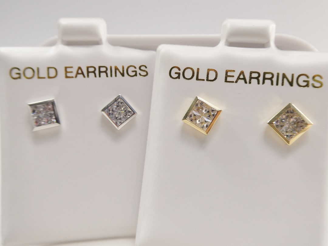 Real 10k Solid Yellow Gold Square Push Post Stud Earrings - Etsy