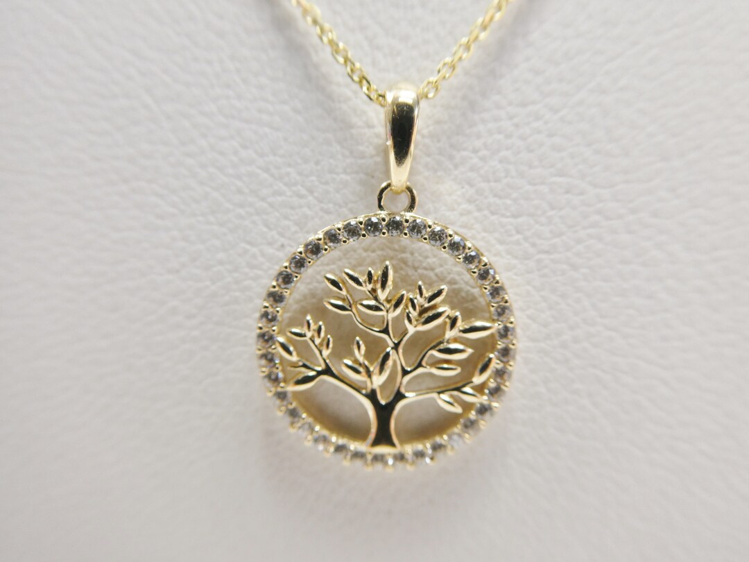 14k Real Solid Yellow Gold Tree of Life Pendent and Cable Necklace - Etsy